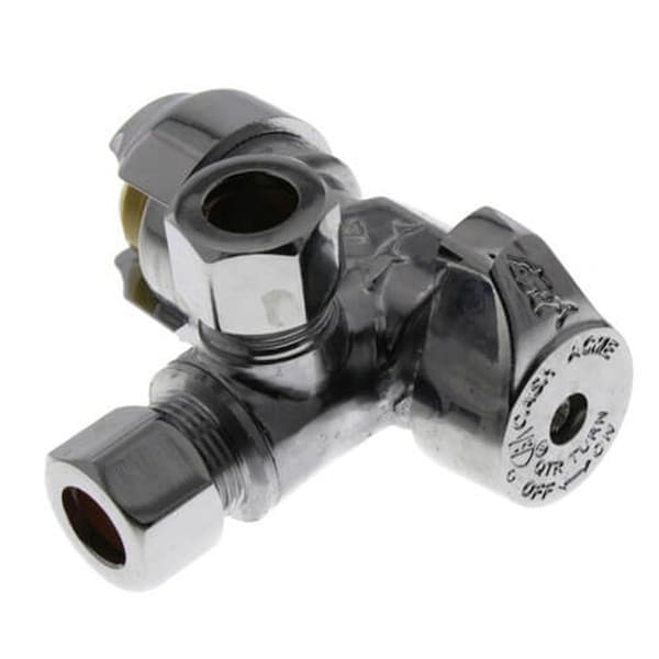 Cash Acme SharkBite 1/2 in. PTC X 3/8 in. Compression Brass Dual Outlet Angle Stop 25558LF | Zoro